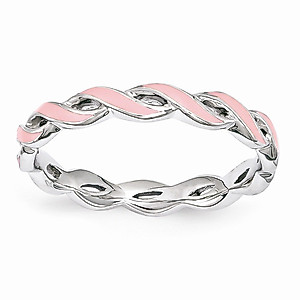 Breast Cancer Awareness Sterling Silver Stackable Expressions Pink Enamel Ring Size 7