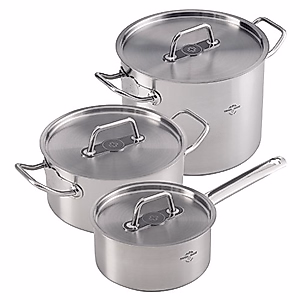 KUHN RIKON Cooking Pot Set Montreux 1,5L/3L/6L, 16 cm/1.5 Litre, 20 cm/3 Litre & 24 cm/6 Litre, Silver