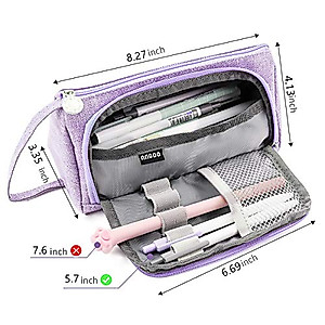 Pencil Case, Yloves Big Capacity Pen Pencil Bag Pouch Box Organizer Holder with 2 PCS Index Tabs for School Office (Purple)