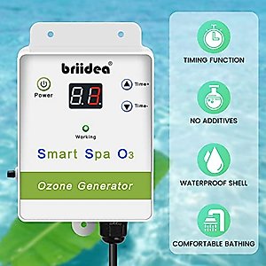 Spa Ozone Generator, Briidea Hi-Output Hot Tub Ozonator with Countdown Timer for Any Tubs or Spas, Chemical Free, Increase Your Comfortable Bath