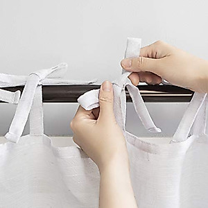 No. 918 Winnie Slub Textured Linen Blend Sheer Tie Top Curtain Panel, 50" x 63", White