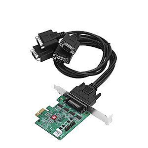 SIIG DP CyberSerial 4S PCIe, 16550 UART, Baud Rates up to 921Kbps, PCIe 2.0 x1 to 4X RS-232 Male 9-pin DB9, RS-232 5V or 12V Power, ASIX AX99100 Chipset, Dual-Profile,TAA Compliant JJ-E40011-S5