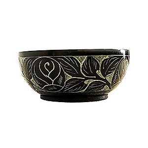 Kaizen Casa Hand Carved Natural Stone Bowl, Smudge Bowl, Stone Bowl, Smudge Pot, White Leaf Carved Design |Size_5” x 2” – Black | Ritual Bowl Display Bowl Jewelry Dish Kitchen Table Decor Gift.