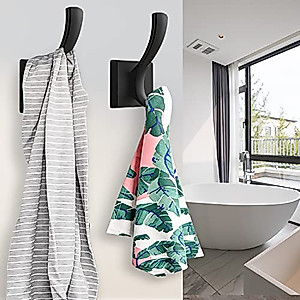 TOFIIGREM Black Wall Hooks Towel Hook, Bath Robe Hooks Heavy Duty Thick Coat Hooks, Wall Mount Hooks Bathroom Kitchen Garage Hooks for Hanging Key Robe Hat Backpack(6 Pack, Black)