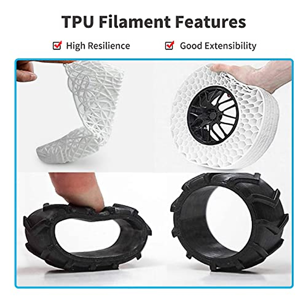 JAREES TPU 3D Filament 1.75mm,Black TPU 3D Printer Filament Dimensional Accuracy +/- 0.02 mm,1kg (2.2lbs) Spool,Fit Most FDM Printers