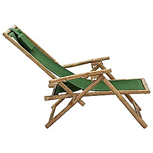 MBFLUUML Folding Beach Chair with Pillow, Beach Sling Patio Chair, Reclining Relaxing Chair Green Bamboo and Fabric Suitable for Lawn, Garden, Porch and Backyard.