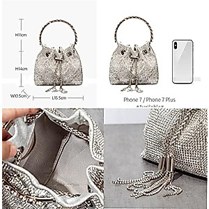 YABINA Fashion Women Luxury Crystal Evening Clutch Bag for Prom Cocktail Party Wedding Engagement Crossbody Chain Bag (A-Sliver)