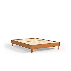 eLuxurySupply Wood Bed Frame – Made with 100% New Zealand Pine - Solid Mattress Platform Foundation w/Pressed Pine Slats - Easy Assembly – King (Almond)