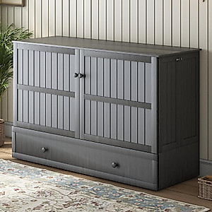 ijuicy Murphy Bed Queen,Cube Chest Cabinet Bed with Charging Station & 3 Level Foldable Memory Foam Mattress & Large Drawer for Guests/Bed Room-Grey