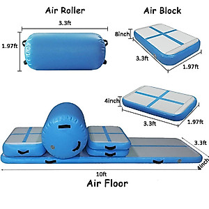 AKSPORT 5pcs Set of Inflatable Gymnastics Air Mat Tumble Track Tumbling Mat Floor Mats with Electric Air Pump for Home Use/Training/Cheerleading/Beach/Park and Water