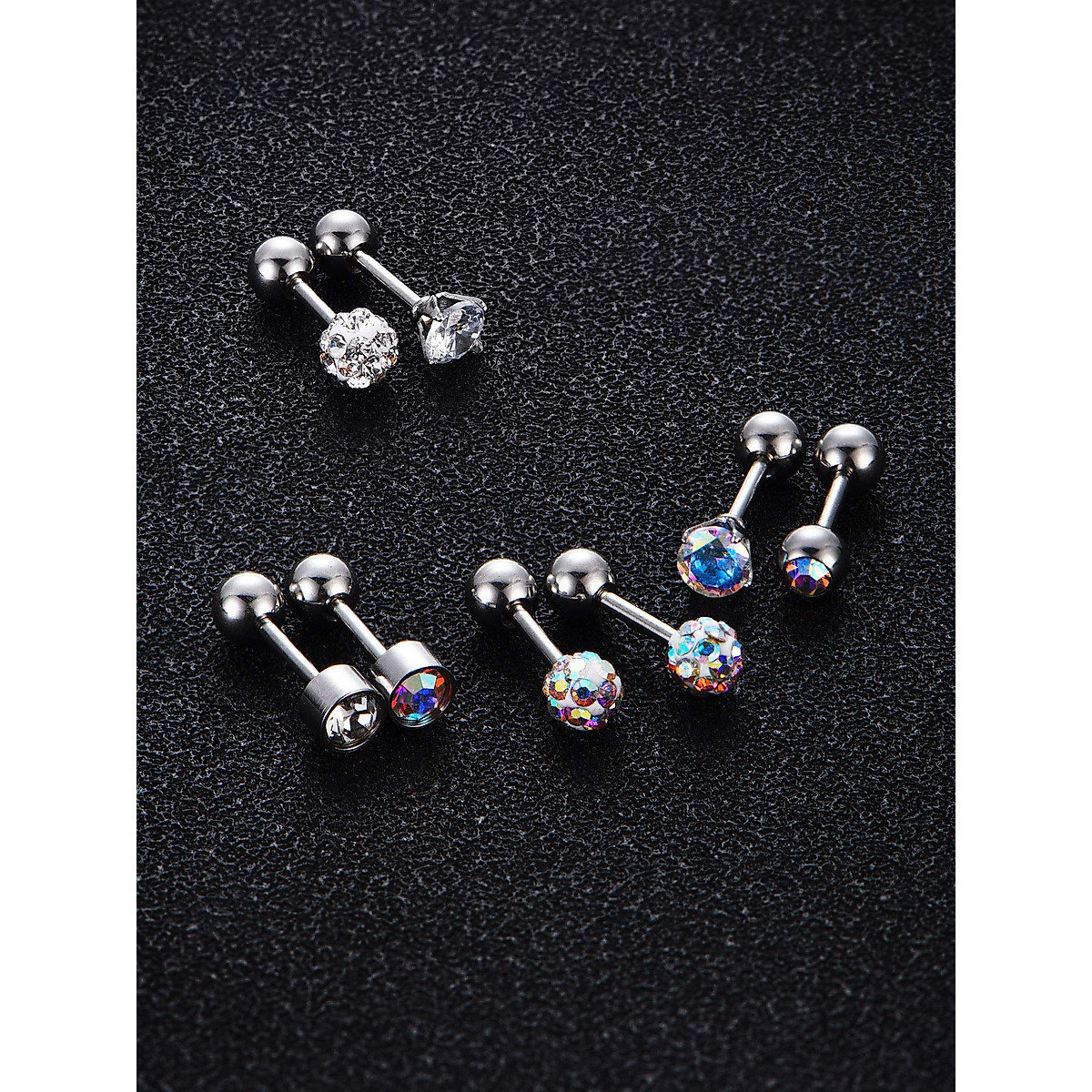 18 Pairs Stainless Steel Stud Earrings Solid Rhinestone Earring Cartilage Earrings Helix Ear Piercing Jewelry for Women Men (Steel Color, 18 G/ 1 mm with 4 mm Screw Ball)