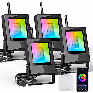 MustWin Smart Flood Light, 20W LED Flood Lights Bluetooth Mesh 4 Pack 16 Million Color Changing RGBCW, Work with Alexa Google Home, IP65 Waterproof Dimmable for Outdoor Landscape Stage