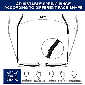 LOUOL Reading Glasses for Men, Blue Light Blocking Readers, Half Frame Metal Readers Spring Hinge Lightweight, 3-Pack +2.25 Strength