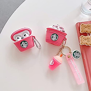 ZBDLXMD Compatible with AirPods 3rd Generation,(2021 Release) Cute 3D Cartoon Kawaii Funny Fun case,Designed with Drink Cup Keychain for Apple AirPods 3 Charging Case(Pink Coffee Cup)