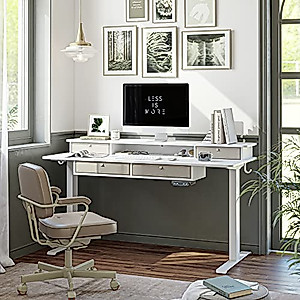 FEZIBO Standing Desk with 4 Drawers White Color/White Frame 55inch