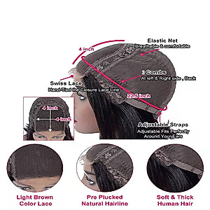 BSTDAE Short Body Wave Lace Closure Wigs Human Hair 180 Density Short Bob Wigs Body Wave 4X4 Lace Front Wig Glueless Wigs Body Wave Human Hair Wigs Pre Plucked Natural Color (12 Inch, 4x4 Wig)