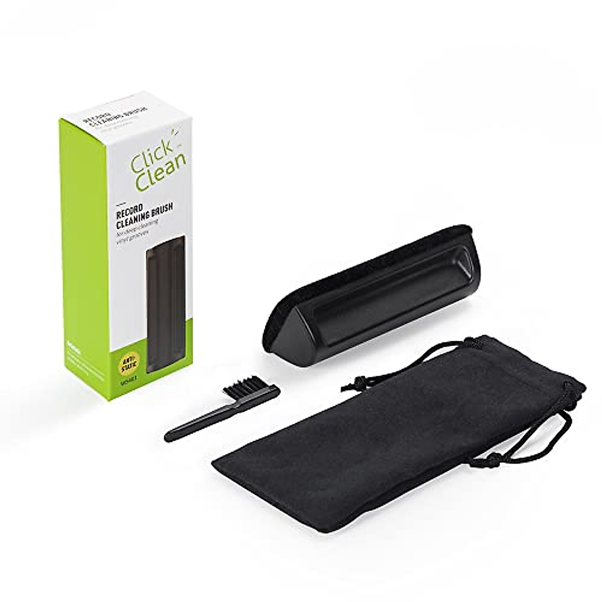 CLICK CLEAN Vinyl Record Cleaner Brush, Anti-Static Vinyl Record Cleaner Kits, Includes Ultra-Soft Velvet Brush & Small Microfiber Brush, Drawstring Storage Pouch