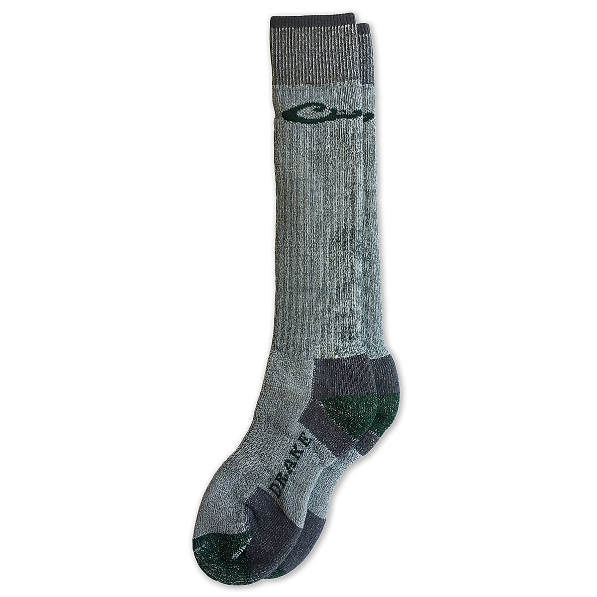 Drake 80% Merino Wool Heavyweight Cold Weather Tall Boot Socks 1 Pair (Grey/Green, Men's Shoe Size 9-13 - Sock Size Large)
