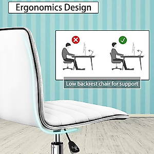 Pazidom Low Back Desk Chair Armless Leather Swivel Office Chair Adjustable Computer Task Chair, Vanity Chair for Makeup Room/Bedroom, White