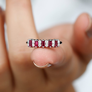 Rosec Jewels Certified Lab-Created Ruby and Diamond Cluster Ring for Women | 1.75 Cttw | AAAA Quality, 14K White Gold, Size:US 3.50