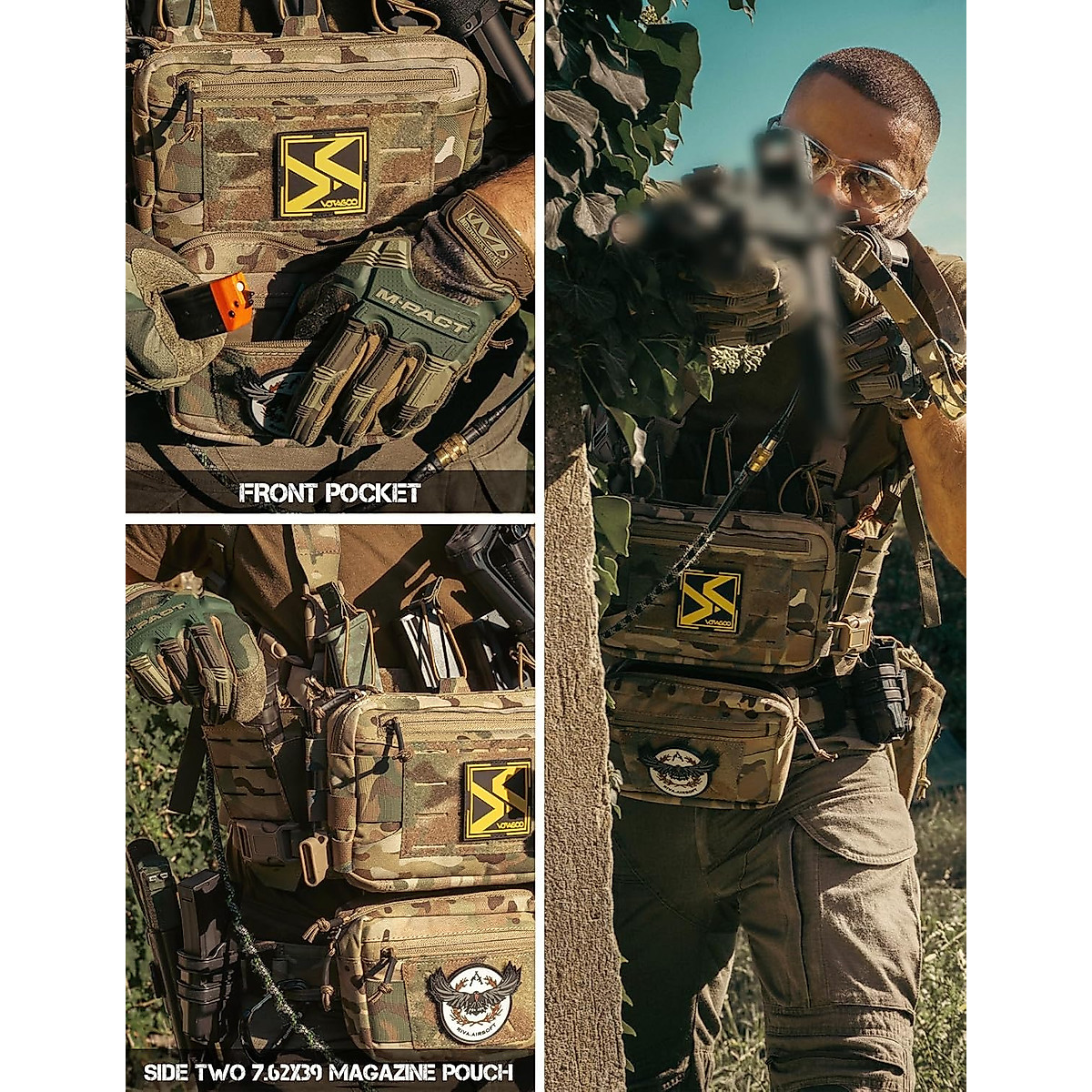 BOMTURN Chest Rig Tactical Airsoft Chest Rig 1000D Molle Micro Chest Rigs Adjustable Detachable Modular Vest with Mag Pouch