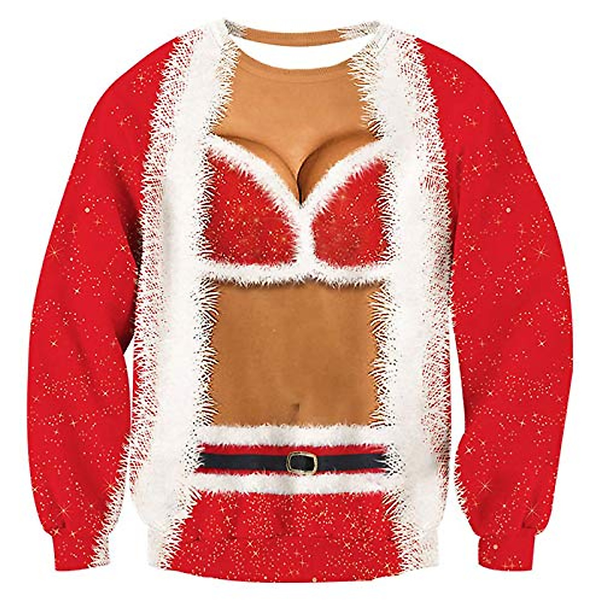 RAISEVERN Womens Ugly Christmas Sweater Funny Sex Design Fake 2 Pieces Pullover Sweatshirt Red 2,XXL