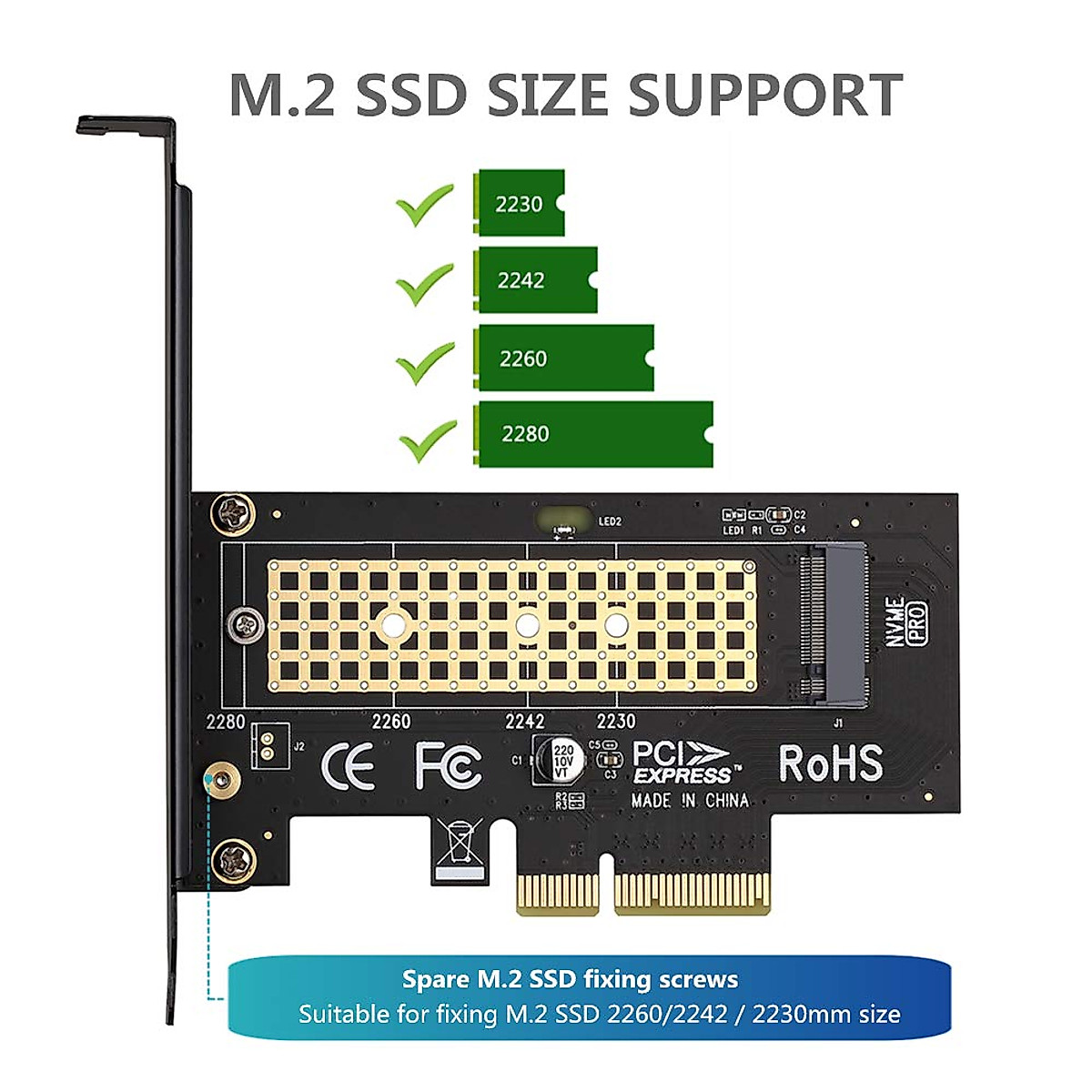 M.2 NVME to PCIe 3.0 x4 Adapter with Aluminum Heatsink Solution