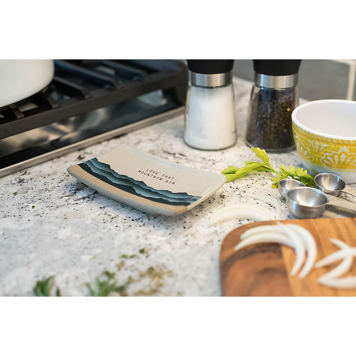 Demdaco Love That Mountain Air Sky Blue 6 x 3.5 Stoneware Everyday Kitchen Rectangle Spoon Rest