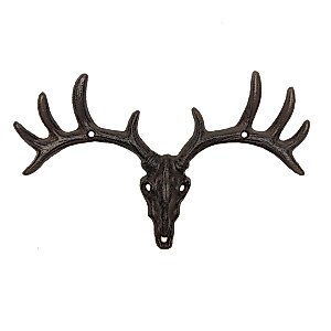 Treasure Gurus Cast Iron Deer Skull Antler Hooks Wall Mount Western Coat Rack Key Ring Rustic Home Decor