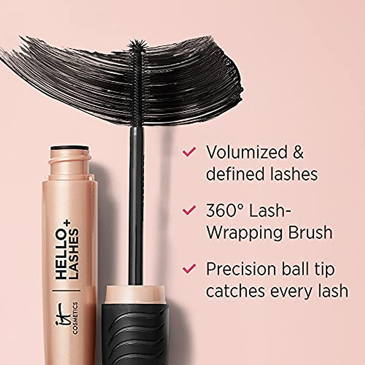 IT Cosmetics Hello Lashes+ Volumizing Mascara & Lash Serum - Easy-to-Remove Formula - With Biotin, Argan Oil & Jojoba Oil - 0.27 fl oz