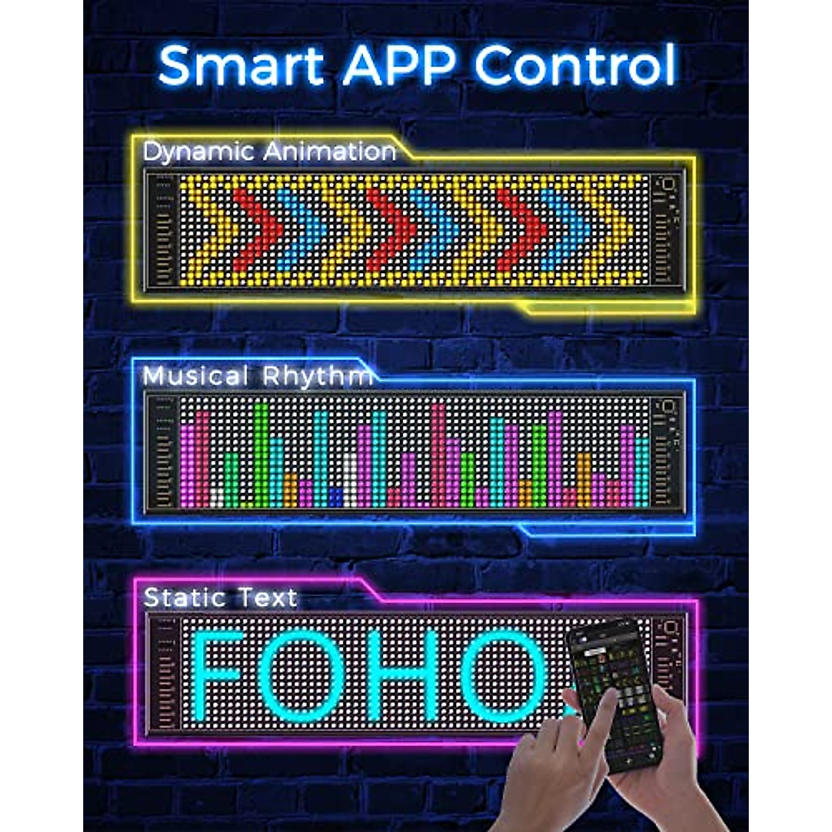 Upgraded Flexible LED Car Sign, Big Size 14.6"×3.6" Matrix Panel, Bluetooth Smart App Control, Running Text, Sign for Car, Shop, Bar, Shop, RGB Panel, Pixel Pattern, Graffiti Text Animation Display (14.6"×3.6")