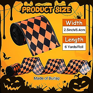 TONIFUL 2.5 Inch Orange Black Diamond Plaid Satin Ribbon Wired Edge Ribbon Thanksgiving Fall Halloween Christmas Wired Ribbon for Crafts Gift Tree Topper Wreath Bows Outdoor Indoor Decorations 6yds