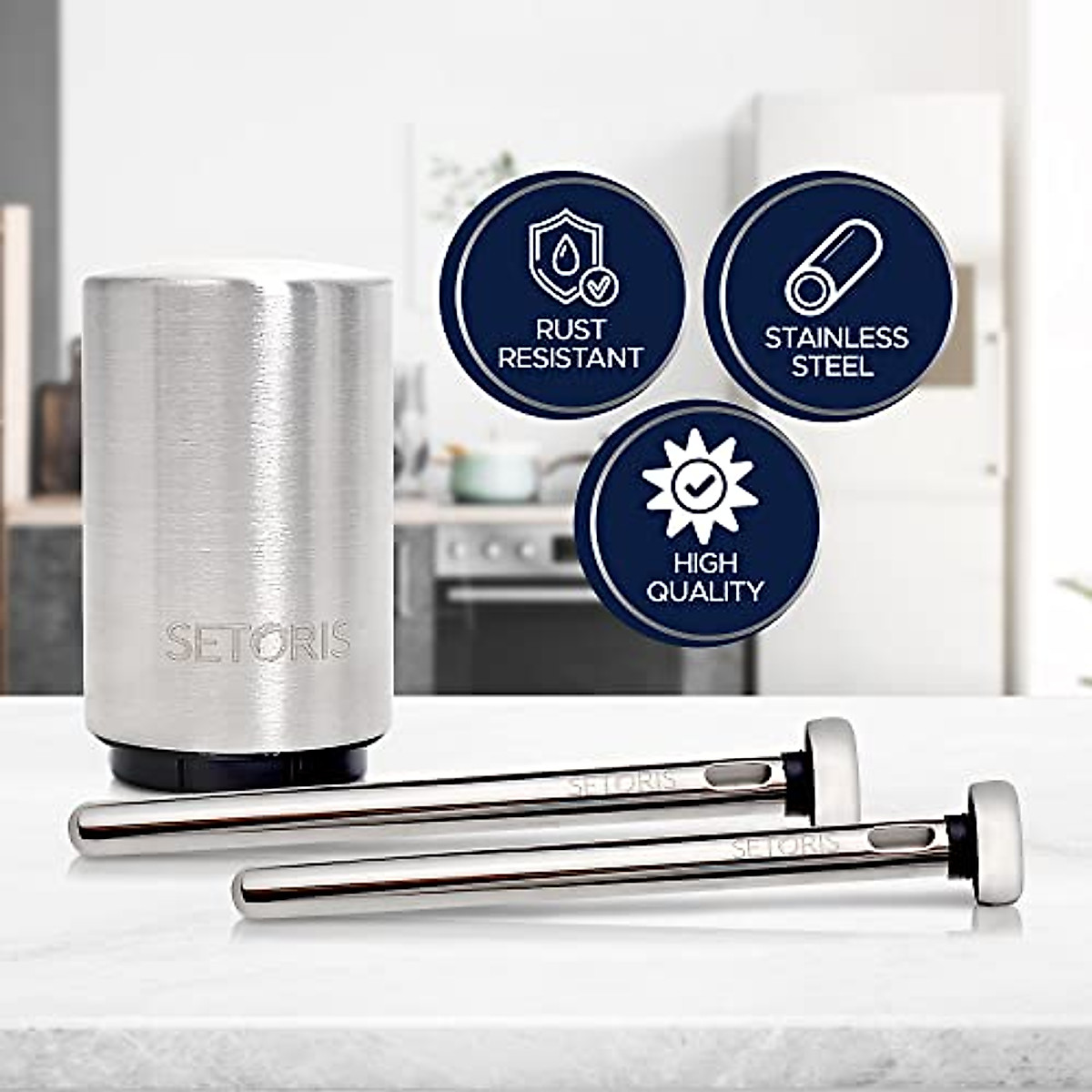 Magnetic Beer Opener & Beer Chiller Sticks for Bottles Set by Setoris- Stainless Steel Automatic Bottle Cap Opener and 2 Chilling Sticks for Cold Beer- Cool Beer Gadget & Accessory Gift Set for Men