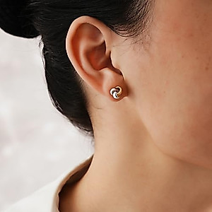 Love Knot Earrings 925 Sterling Silver Love Knot Post Earrings Tri-tone White Yellow and Rose Gold Twisted Love Knot Stud Earrings for Women