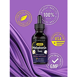 Kids Melatonin Liquid | 1 fl oz | Two Pack | Natural Fruit Flavor | Drug Free | by Carlyle