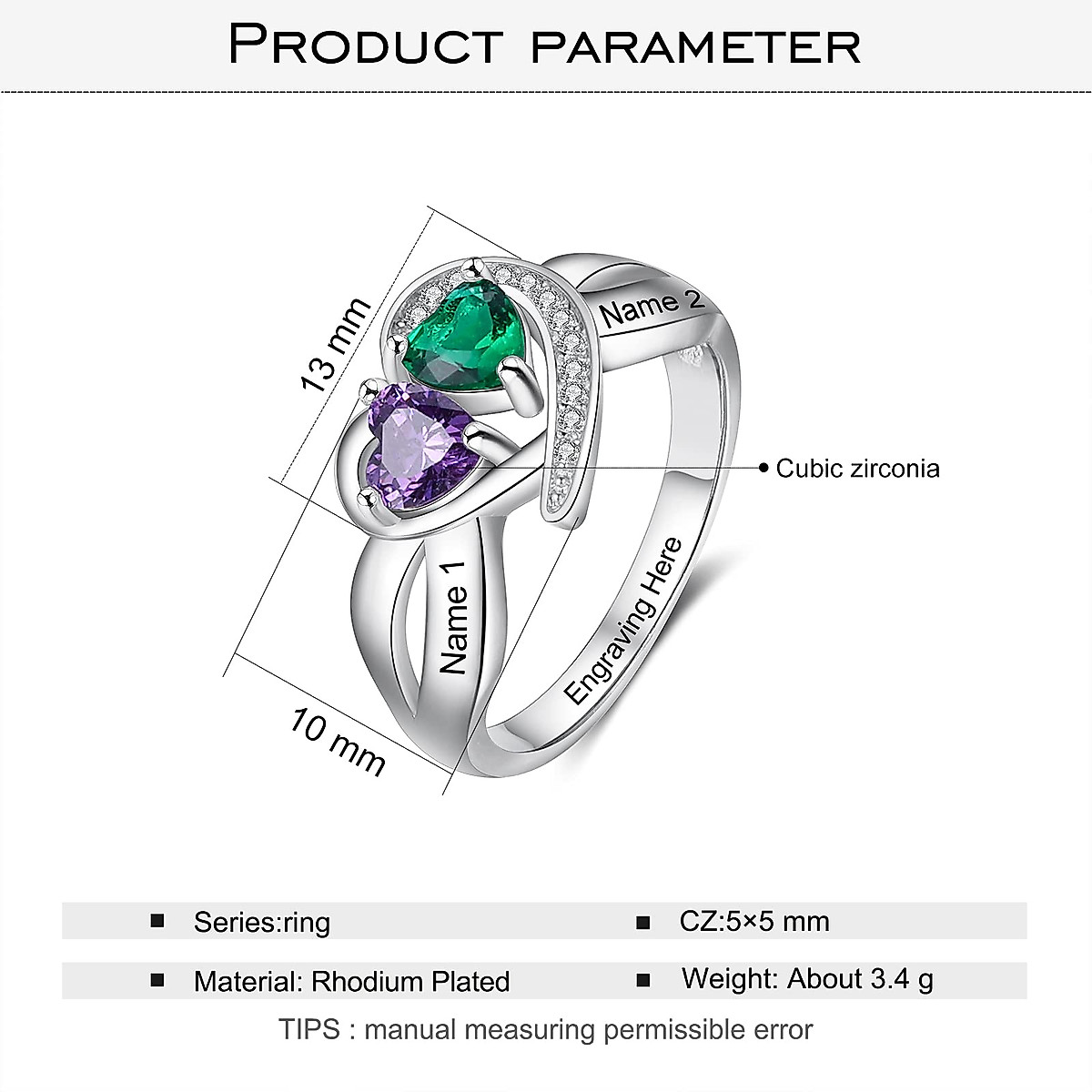 Personalized Mother Promise Rings for Her Forever Love Wedding Engagement Rings 2 Simulated Birthstone Rings for Women