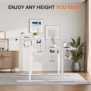 Furmax Electric Standing Desk, 59 x 24 Inches Height Adjustable Desk with Wheels, Home Office Computer Desk with Management Box (White)