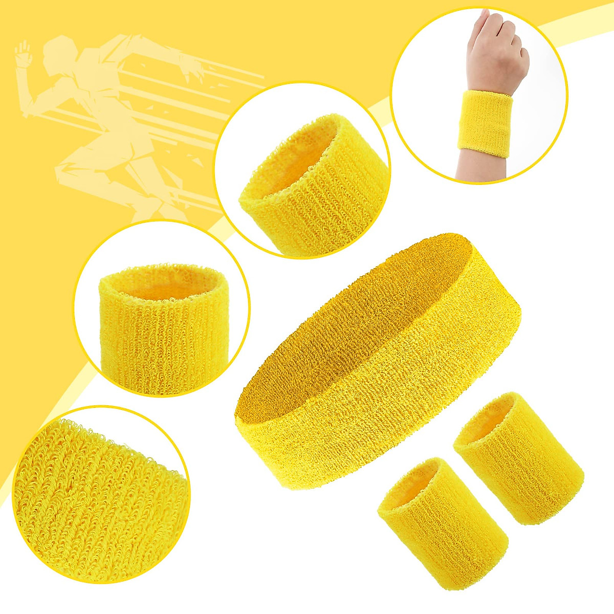 8 Sets Sweatbands Wrist Sweat Bands Workout Headbands Terry Cloth Sweatbands Absorbent Nonslip Stretchy Head Wrist Sweatband Wicking Wristband for Men Women (Bright Color)