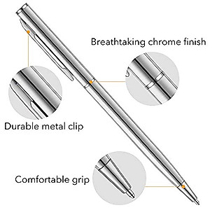 Unibene Slim Stainless Steel Retractable Ballpoint Pens, Nice Gift for Business Office Students Teachers Wedding Christmas, Medium Point(1 mm) 6 Pack-Black ink