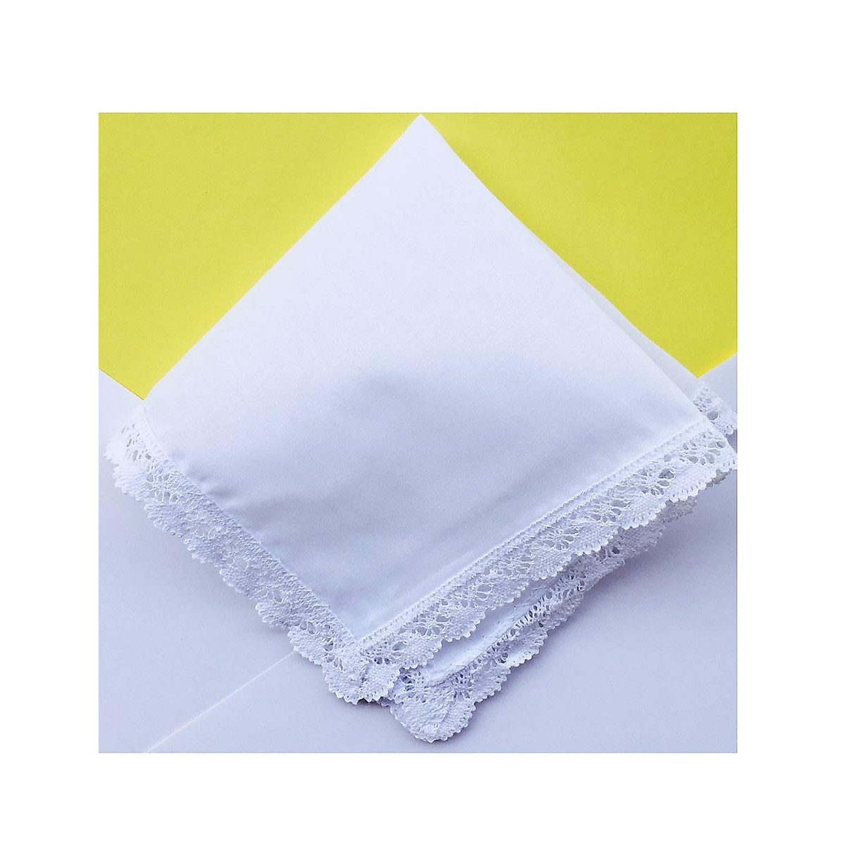 6 Pack of Ladies Embroidery Cotton Handkerchiefs Lace Border White Hankies