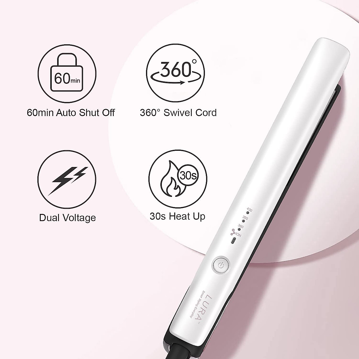 Hair Straightener and Curler 2 in 1, Negative Ion Flat Iron Curling with Ceramic Plates and Dual Voltage Straightening Iron for Black Women, with Auto Shut-Off