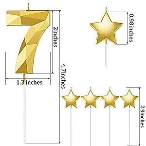 70th Birthday Candles, 3D Diamond Shaped Birthday Candles and Star Candles, Number 70 Candles Happy Birthday Cake Topper, Numeral Candles for Birthday Wedding Decoration Themed Party (Golden)