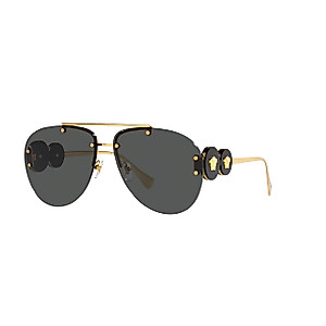 Versace Woman Sunglasses Gold Frame, Dark Grey Lenses, 63MM