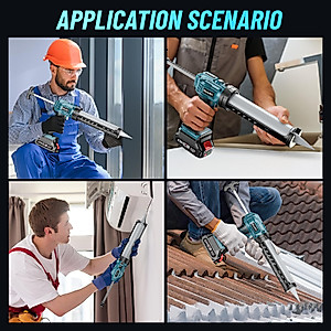 Seesii Cordless Caulking Gun, 21V Battery Powered Caulk Gun w/2 x 2.0AH Batteries, Electric Caulking Gun w/LED Light, 4 Speeds, Auto Retract, Adhesive Gun Kit for Filling, Sealing