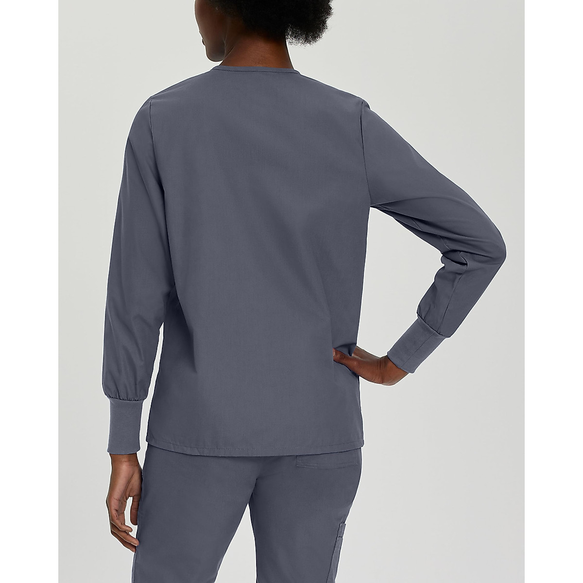 Landau Essentials Relaxed Fit 4-Pocket Snap-Front Scrub Jacket for Women 7525 Steel Grey