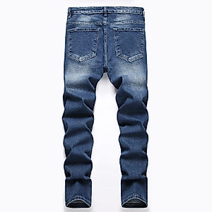 Men's Blue Mid Waist Skinny Fit Stretch Comfy Premium Washed 5-Pockets Fashion Denim Jeans Pants,Y2261,42