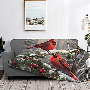 Red Birds Flannel Fleece Throw Blankets, Christmas Super Warm Soft Living Room Blanket All Season (50"x40")