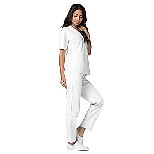Adar Universal Scrubs for Women - Lapel Collar Scrub Top - 605 - White - S
