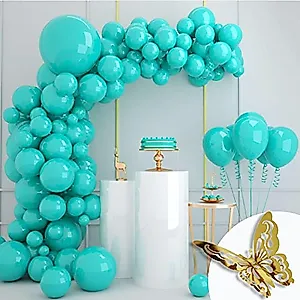 Visondeco Teal Balloons - 94pcs Teal Balloon Garland Kit with Gold Butterflies, 5 Inch 12 Inch 18 Inch Teal Balloon Arch Kit Turquoise Balloons