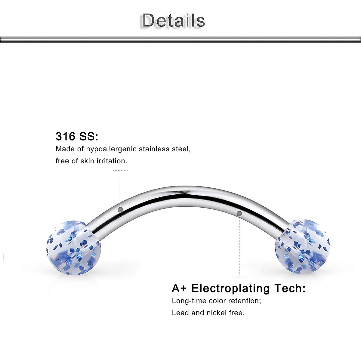 Yaalozei 20G Eyebrow Rook Earring Piercing Jewelry Surgical Stainless Steel Snake Eye Frog Tongue Curved Barbell Cartilage Helix Daith Earring Septum Lip Belly Ring Stud Piercing Jewelr Women Men 8mm